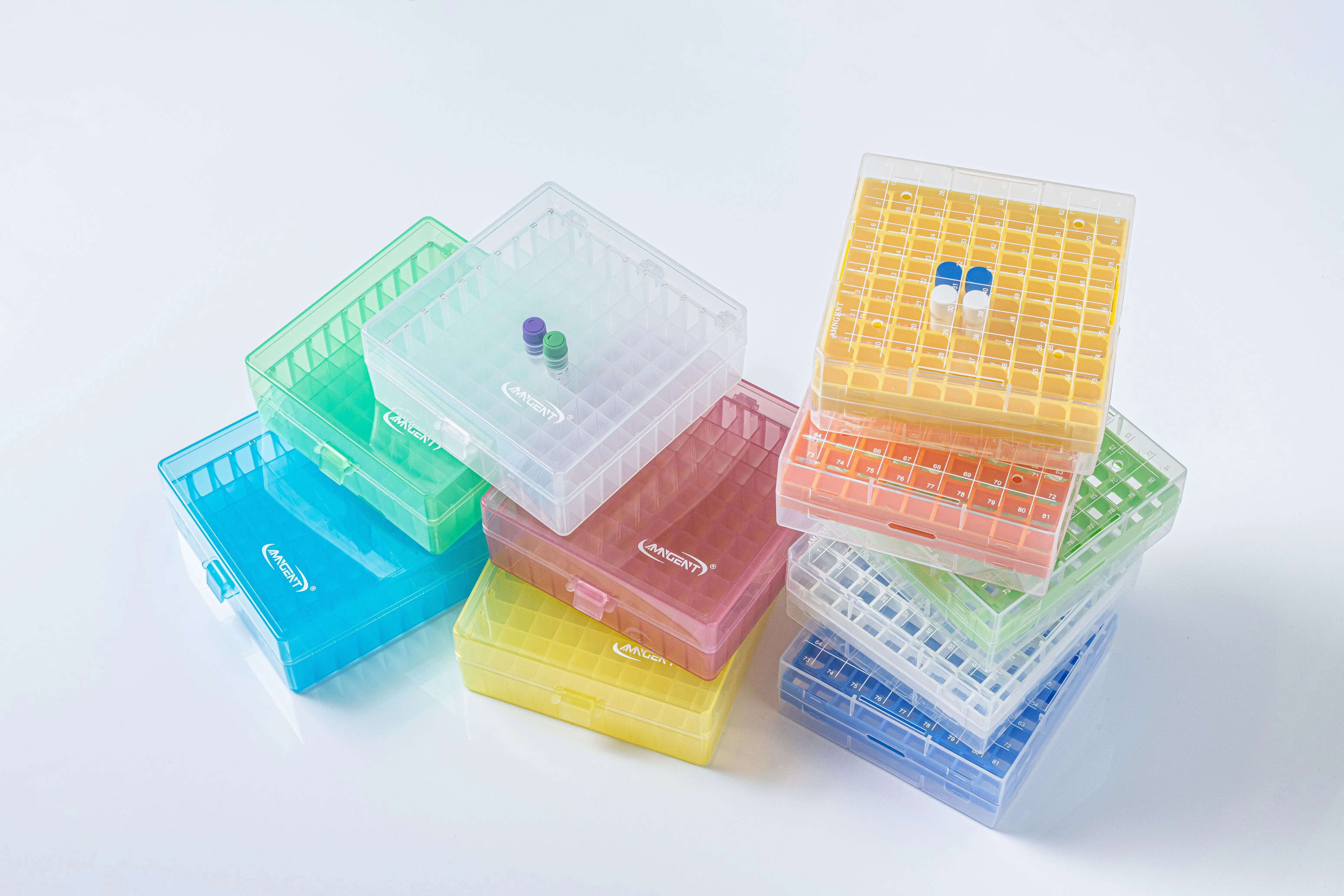 AMNGENT Polypropylene Lab Tube 100 Well 81 Well Cryo Boxes for Biobank