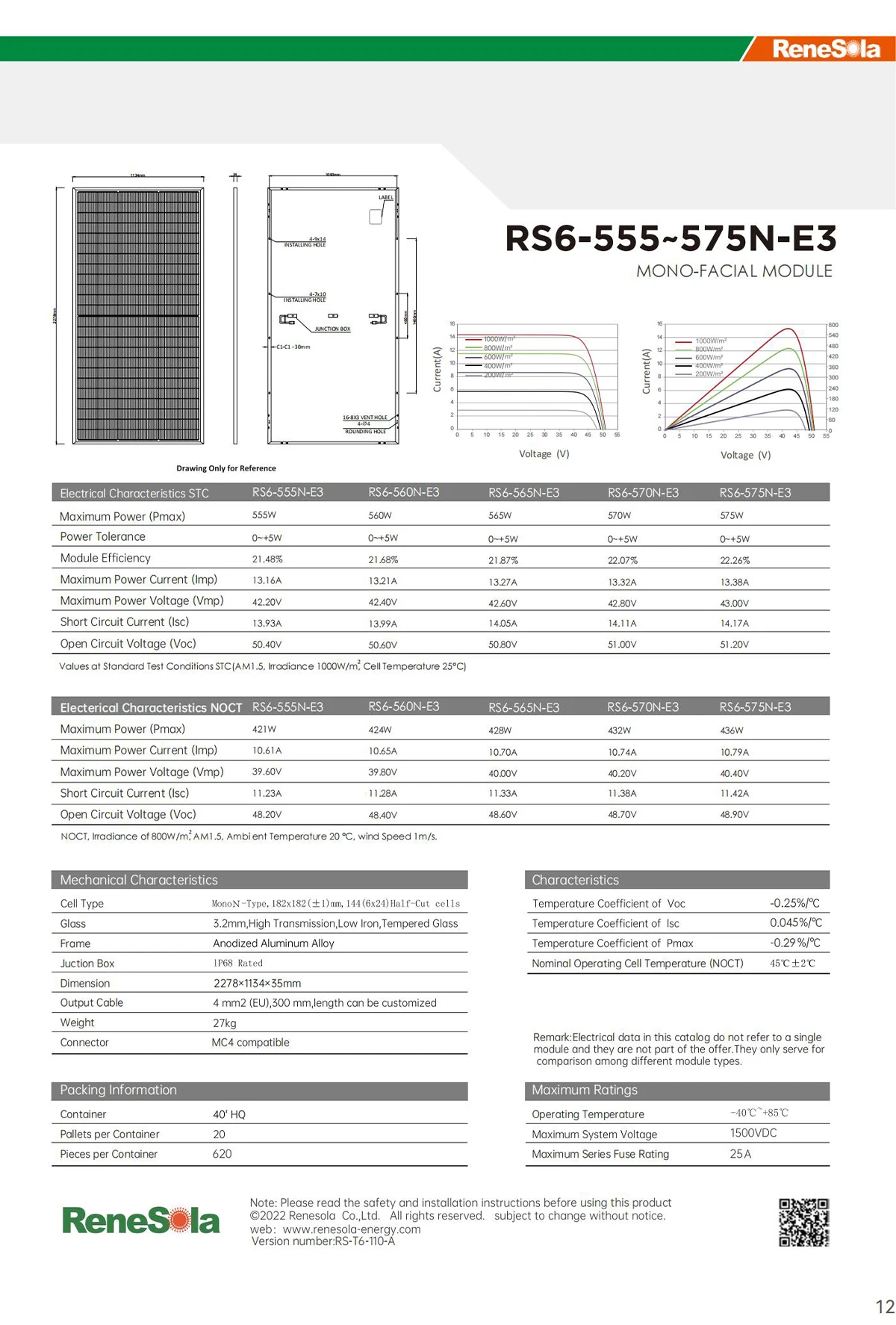 Renesola N-type Bifacial Solar Panel 555w 560w 565w 570w 575w Dual ...