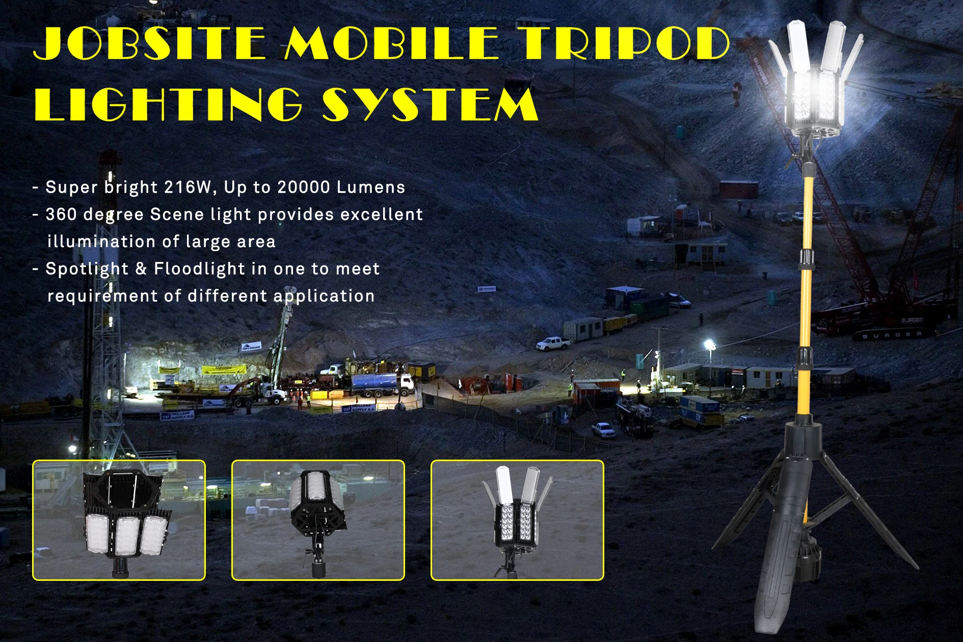 20000 Lumens High Power Rechargeable Telescopic Mobile LED Work Light