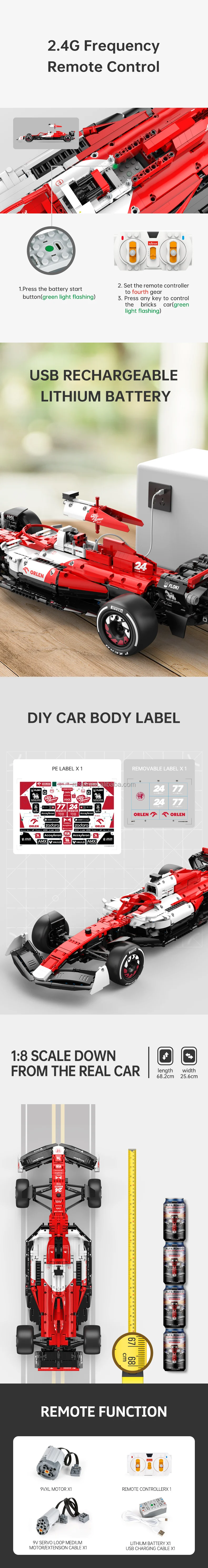 Rastar Alfa F1 Racing Car - 2261pcs Building Blocks Toy