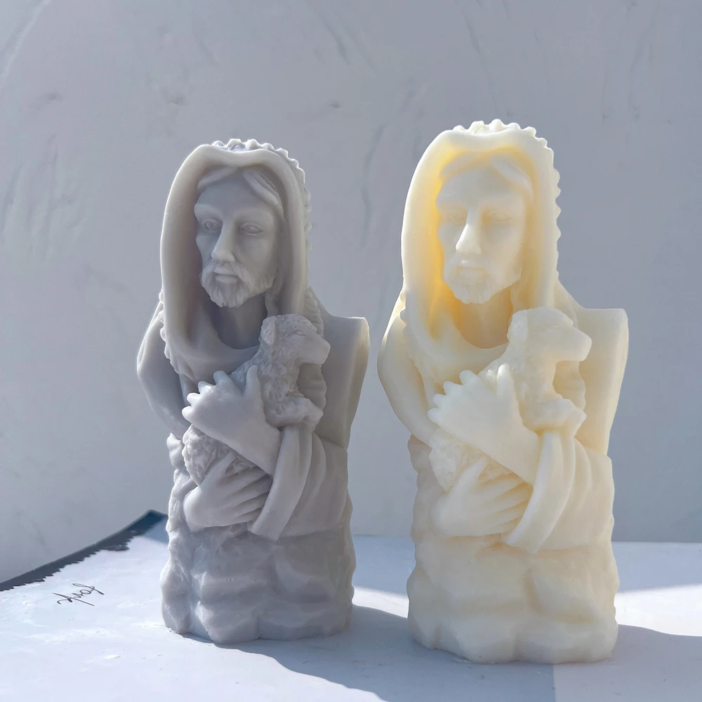 Jesus Christ Holding Lamb Statue Silicone Mold Unique Bust Sculpture ...