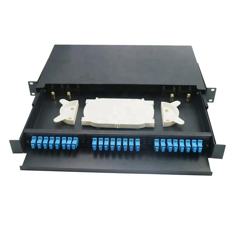 FTTH 1U 19" rackmount sliding 24 port ODF fiber optic patch panel with ...