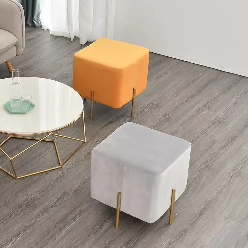 Tabouret Modern Gold Small Square Ottoman Chair Velvet Sofa Footstool ...