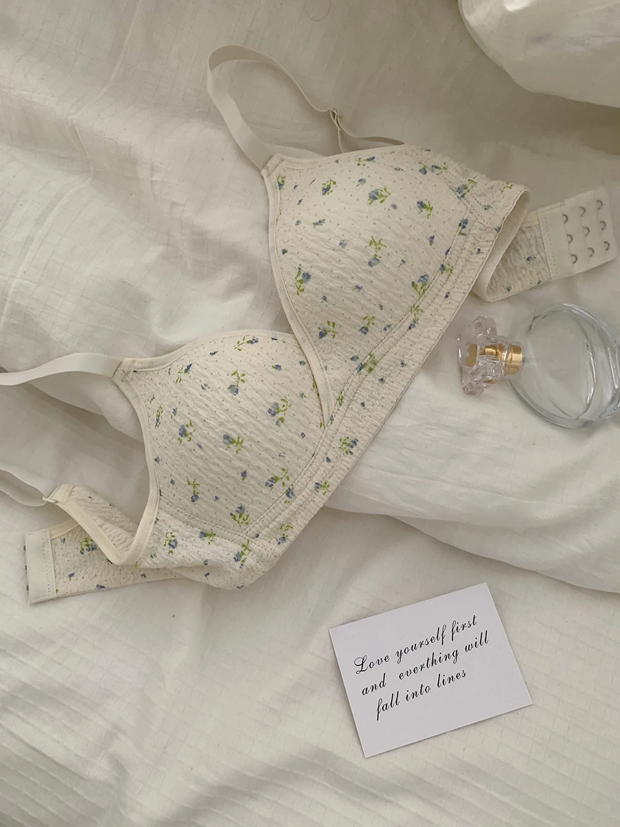 Japanese Flower Print Triangular Bra Set - Wireless, Comfortable Women ...