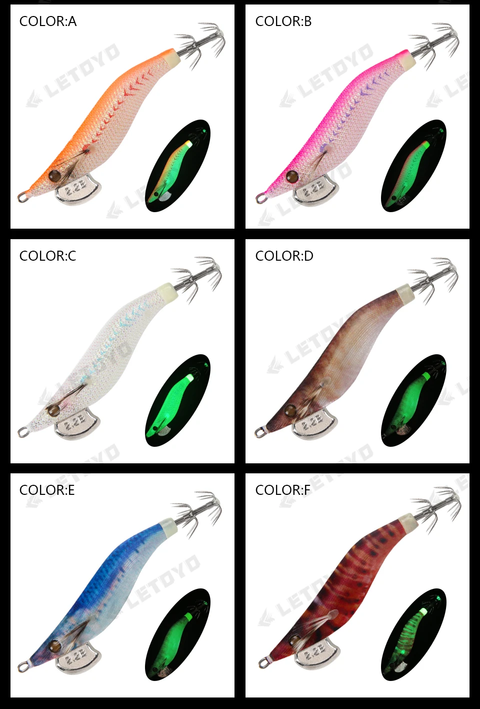 Letoyo Luminous Squid Jig 1.8# 2.2# Yamashita Egi Squid Jig Bbk Fish Hooks For Fishing Octopus ...