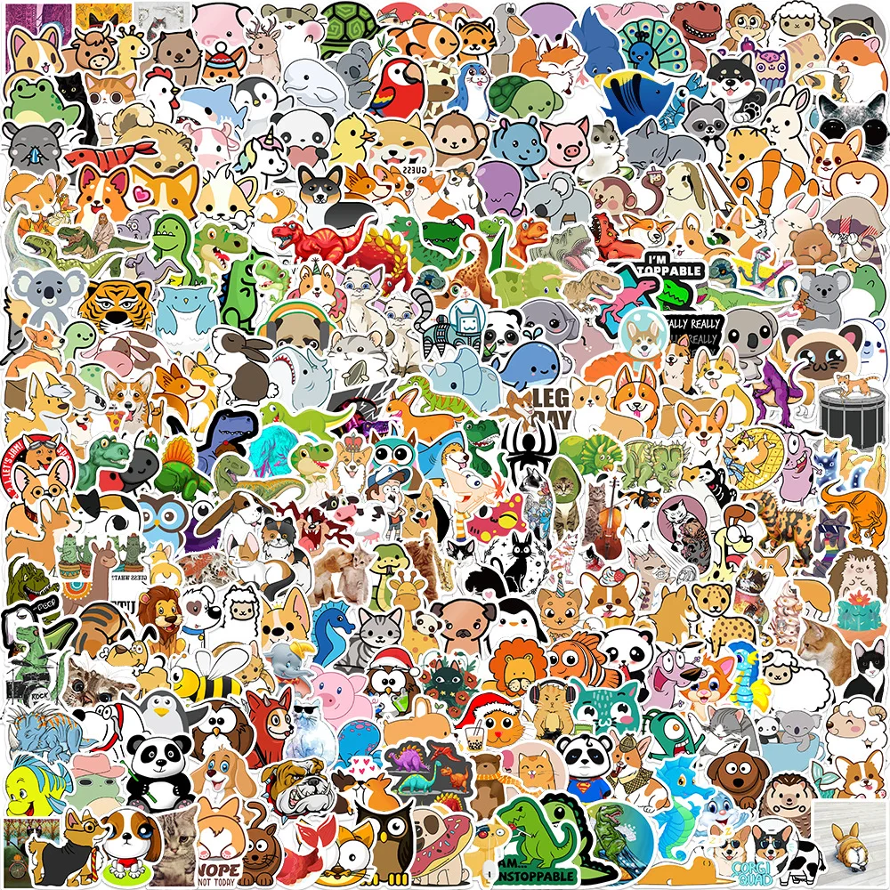 300PCS Not Repeat Cartoon Cute Animal Stickers for Kids Skateboard ...