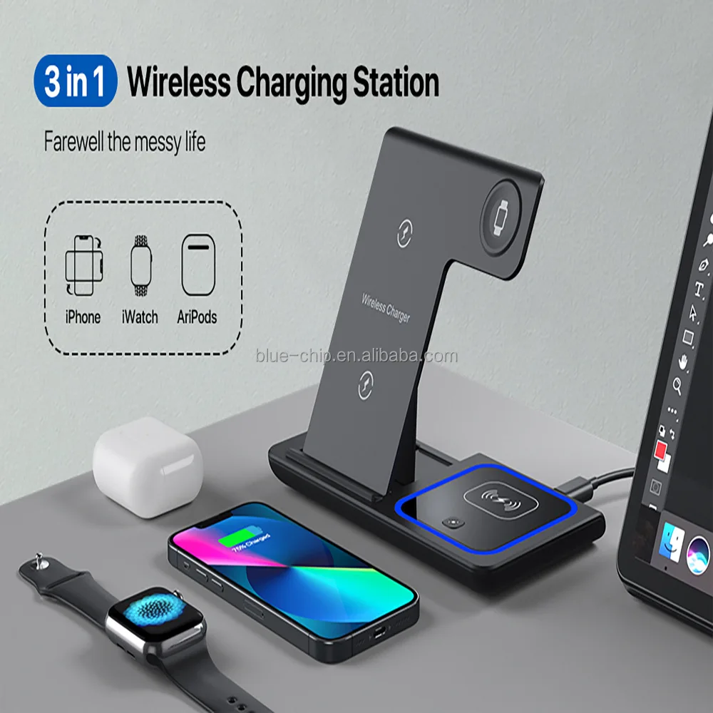 Portable Desktop Mobile Phone Wireless Charger Station 3in1 4 3 In One ...