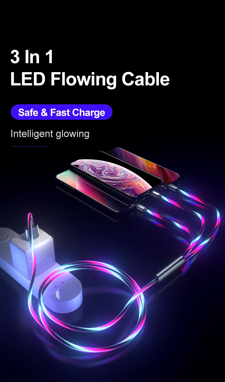OEM Cell Phone Cable - USB Charger 3 in 1 with LED Light