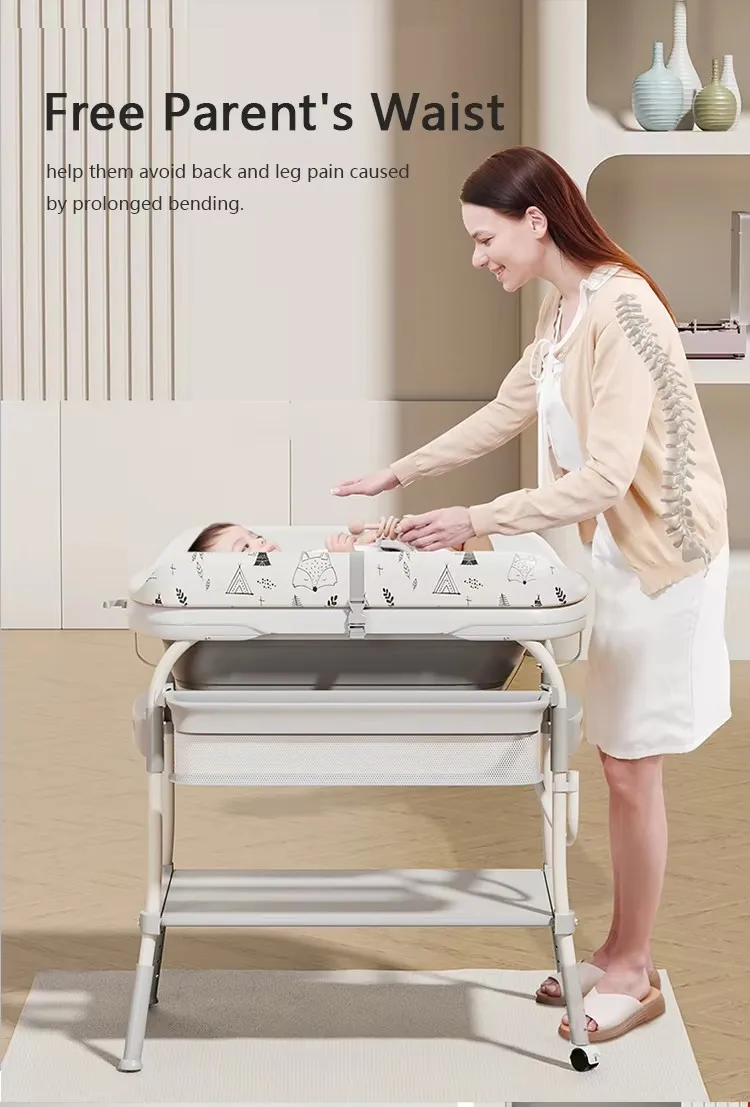 Foldable Anti Slip Easy Setup Movable Change Pad Diaper Nersery Changing Table with Storage Bins ...