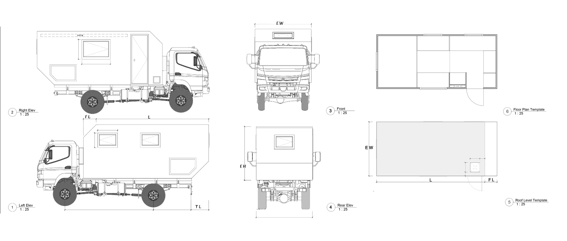 Customizable 20ft FRP Motorhome Truck Camper Shells