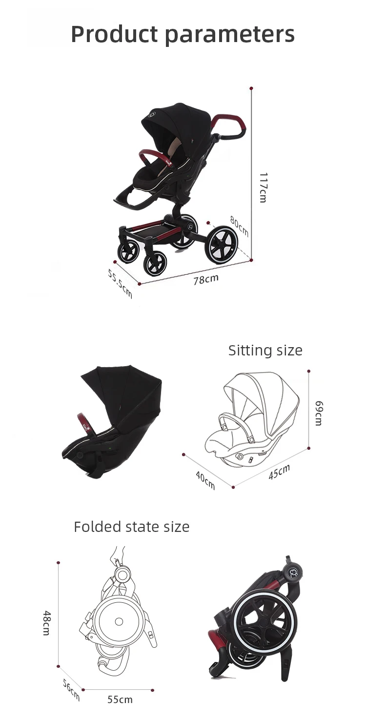 Kiwy High Landscape Baby Stroller 3 in 1 - Foldable & Durable