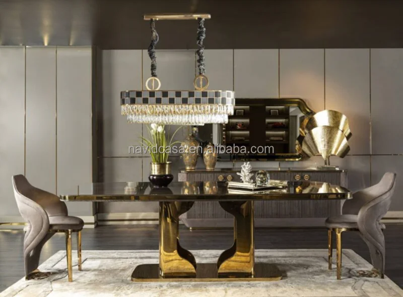 Elegant Luxury Furniture Designs Modern Dining Table Set 8 Seater Botega Gold Table| Alibaba.com