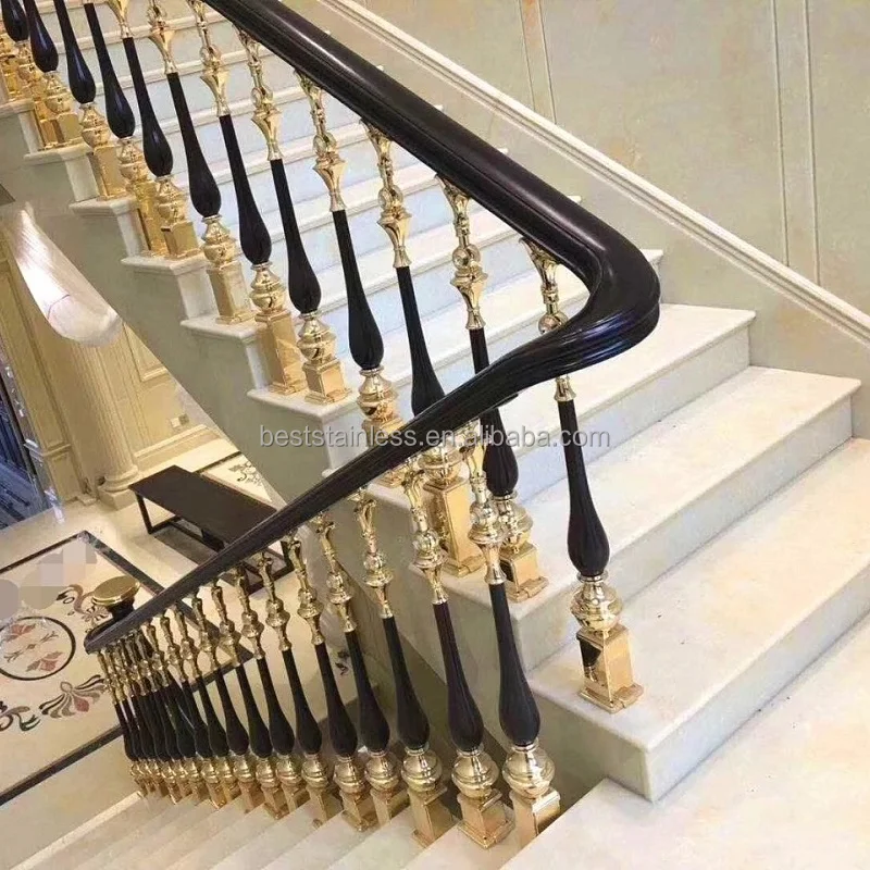 Villa Handrail Stairs - Curved Golden Aluminium Railings