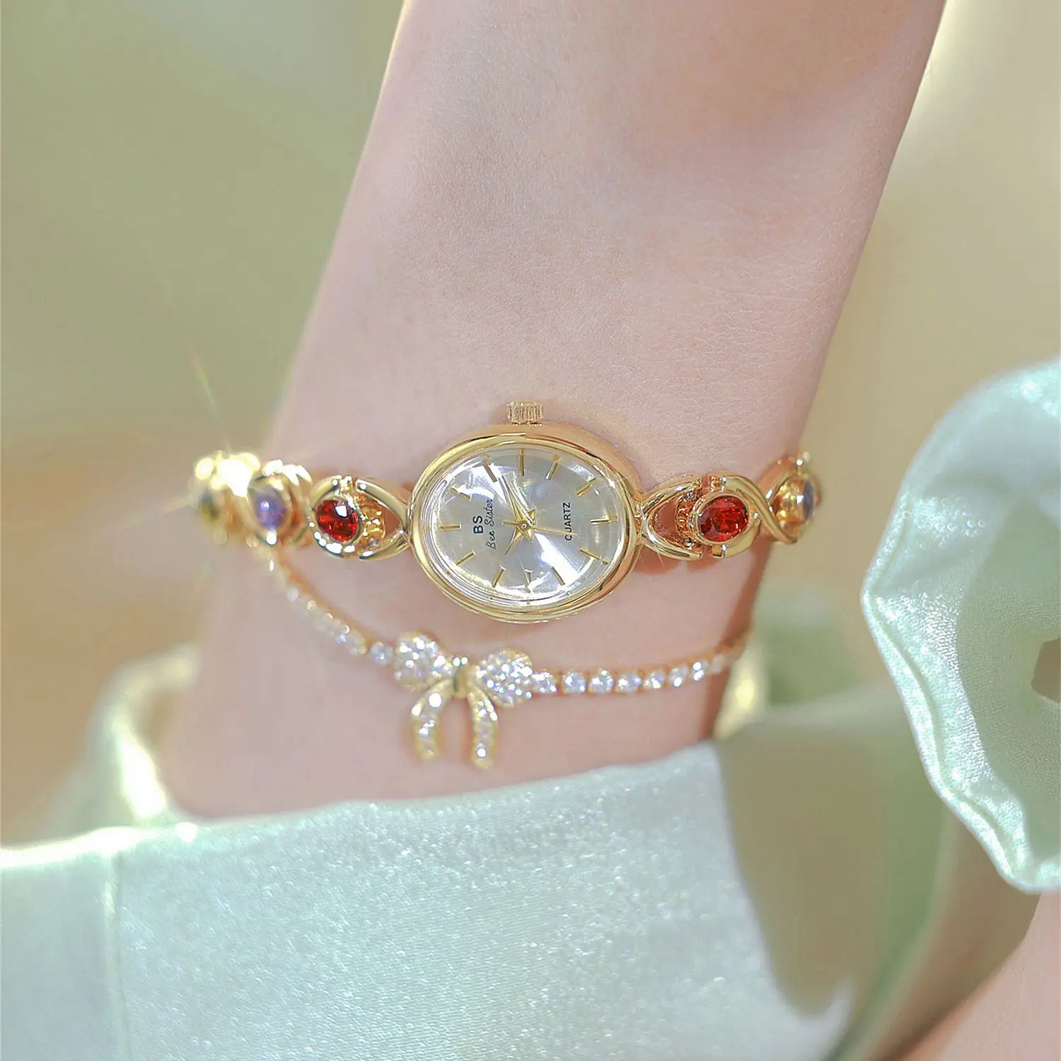 Alibaba.com: BS Bee Sister FA1726 Gemstone Bracelet Watch, Rose Gold ...