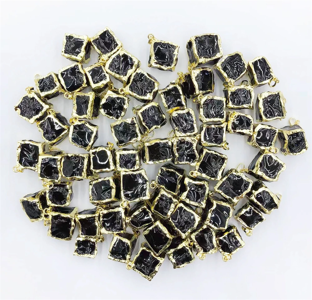 Handmade Carving Square Diy Natural Stone Gold Edge Pendants ...