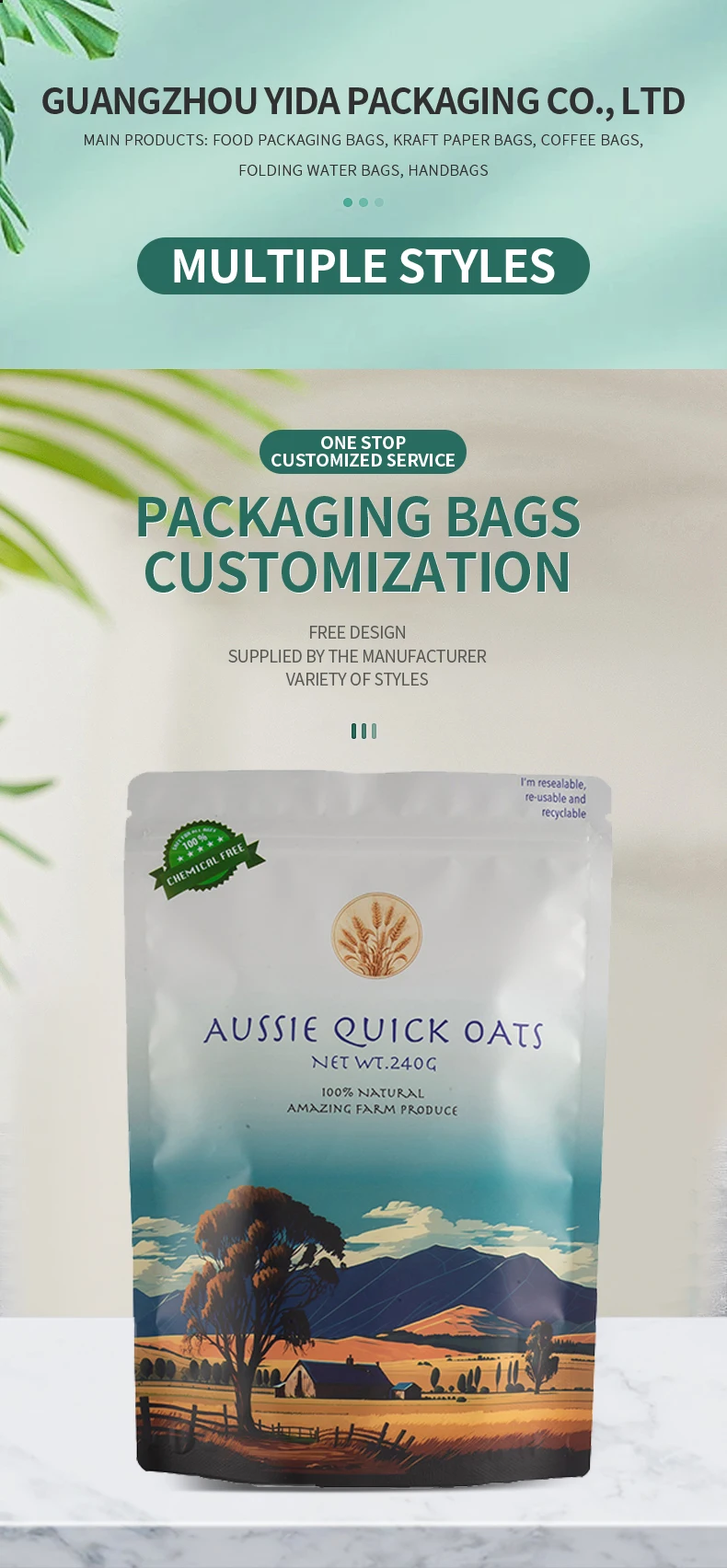 Custom Printing Recyclable Tea Packaging Bag Self Standing Zipper Mylar ...