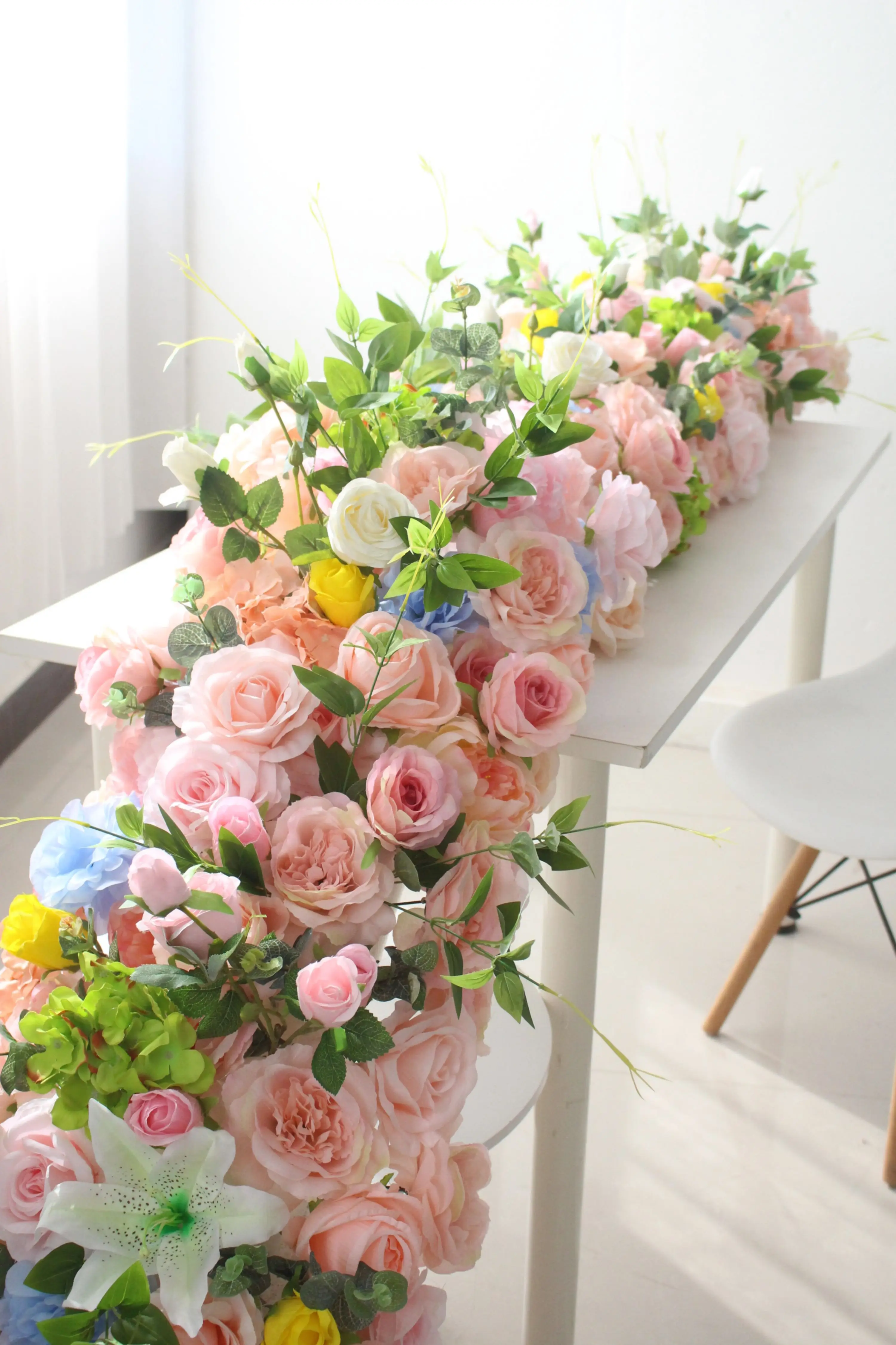 Custom Artificial Length Silk Rose Eucalyptus White Wedding Running ...