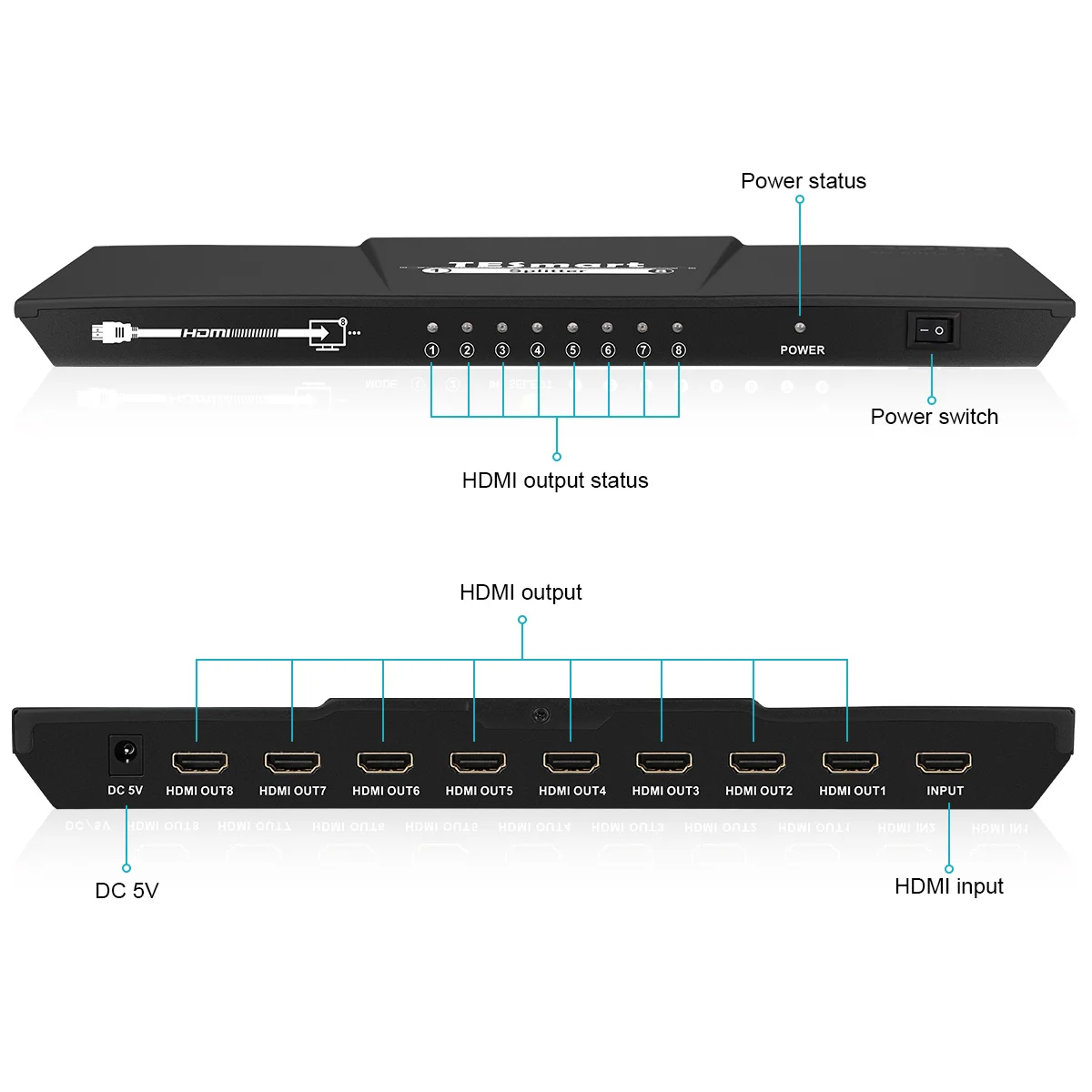 Tv Video 8 Port Hdmi Splitter 4k 60 Hz 1x8 Compliant With Hdcp 2.2 ...