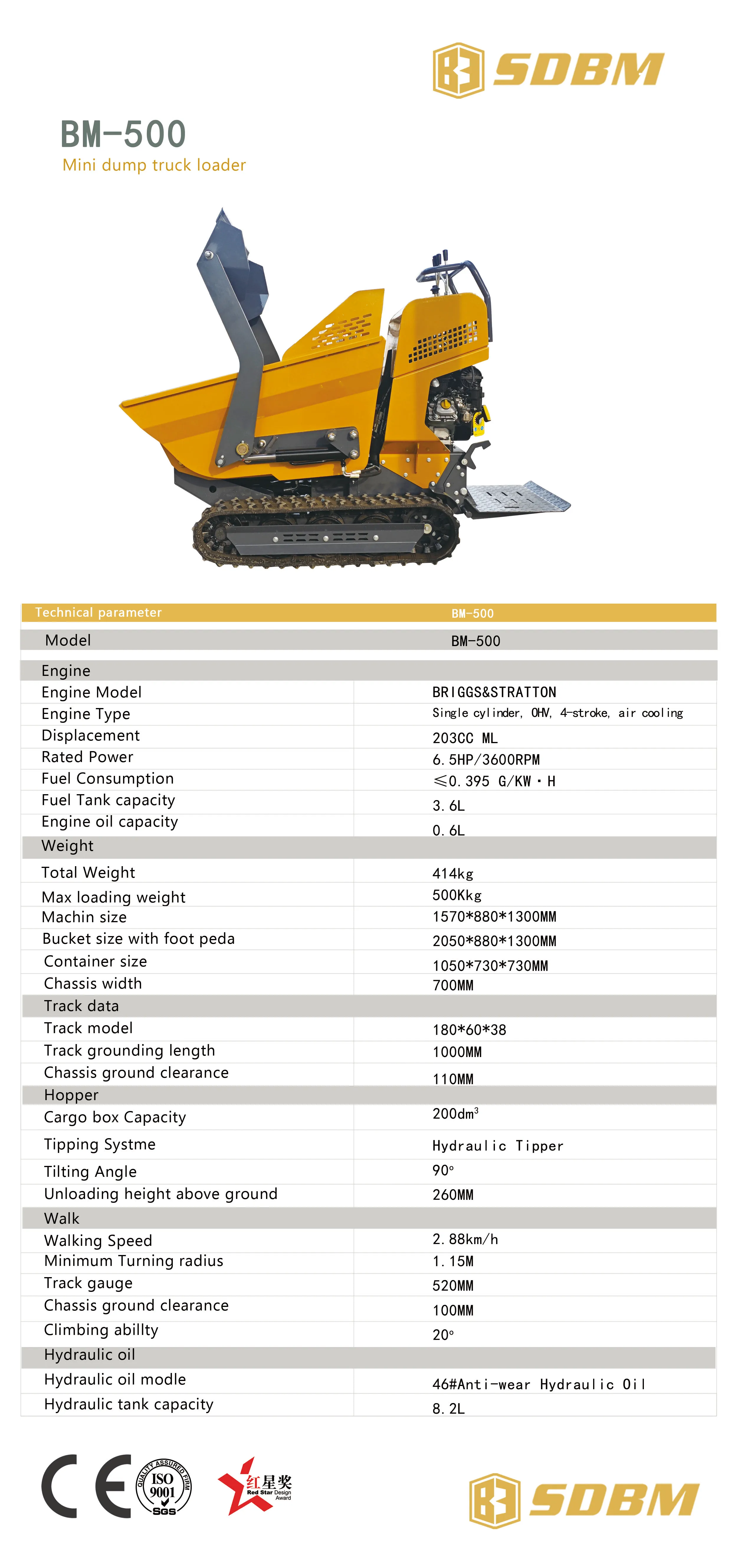 Mini Hydraulic Tip Dumper Tracked Crawler Loader with Core Engine ...