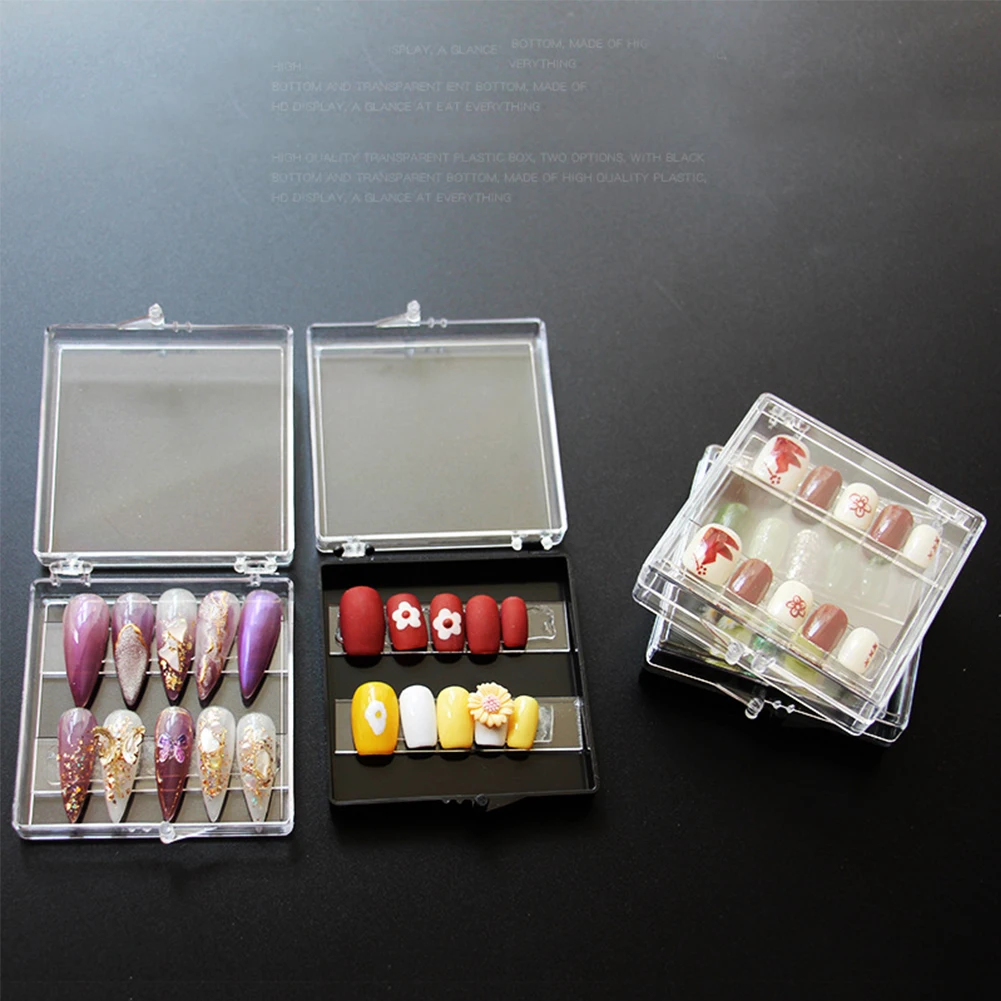 French Plastic Square Press on Nails Package Box - Clear & Black