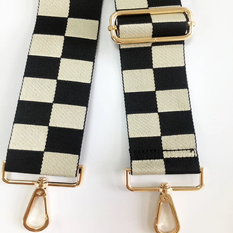 REWIN Unisex Wide Adjustable Black White Checkered Bag Strap