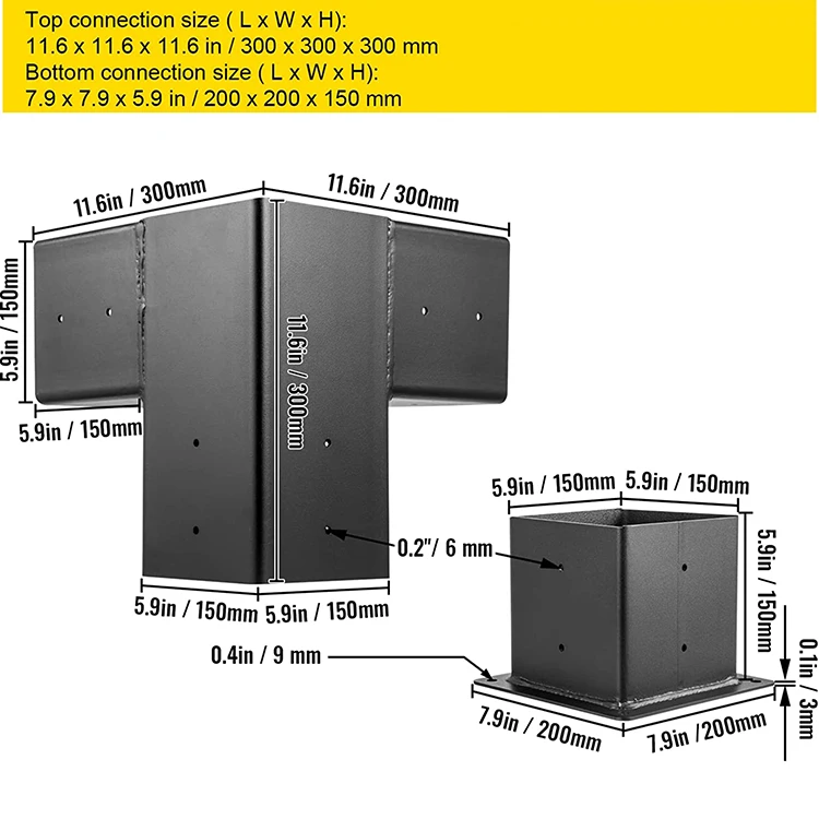 Jh-mech Custom Oem Post Base Bracket Kit Wood Connector 4x4/6x6 Black ...