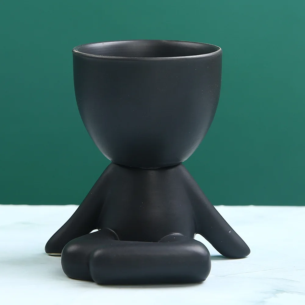 Nordic Kids Human Body Shape Black Mini Ceramic Succulent Plant Pots ...