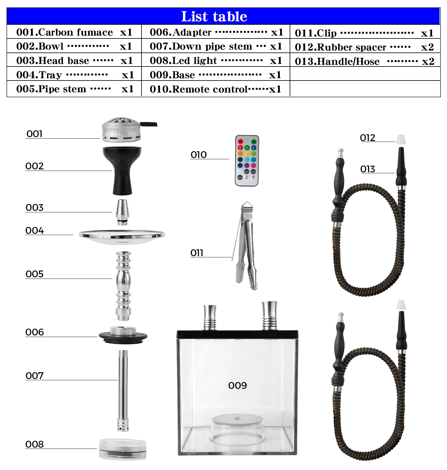 Kuke 2023 Shisha Hukka Set Big Opening Nargile Wasserpfeife Square ...