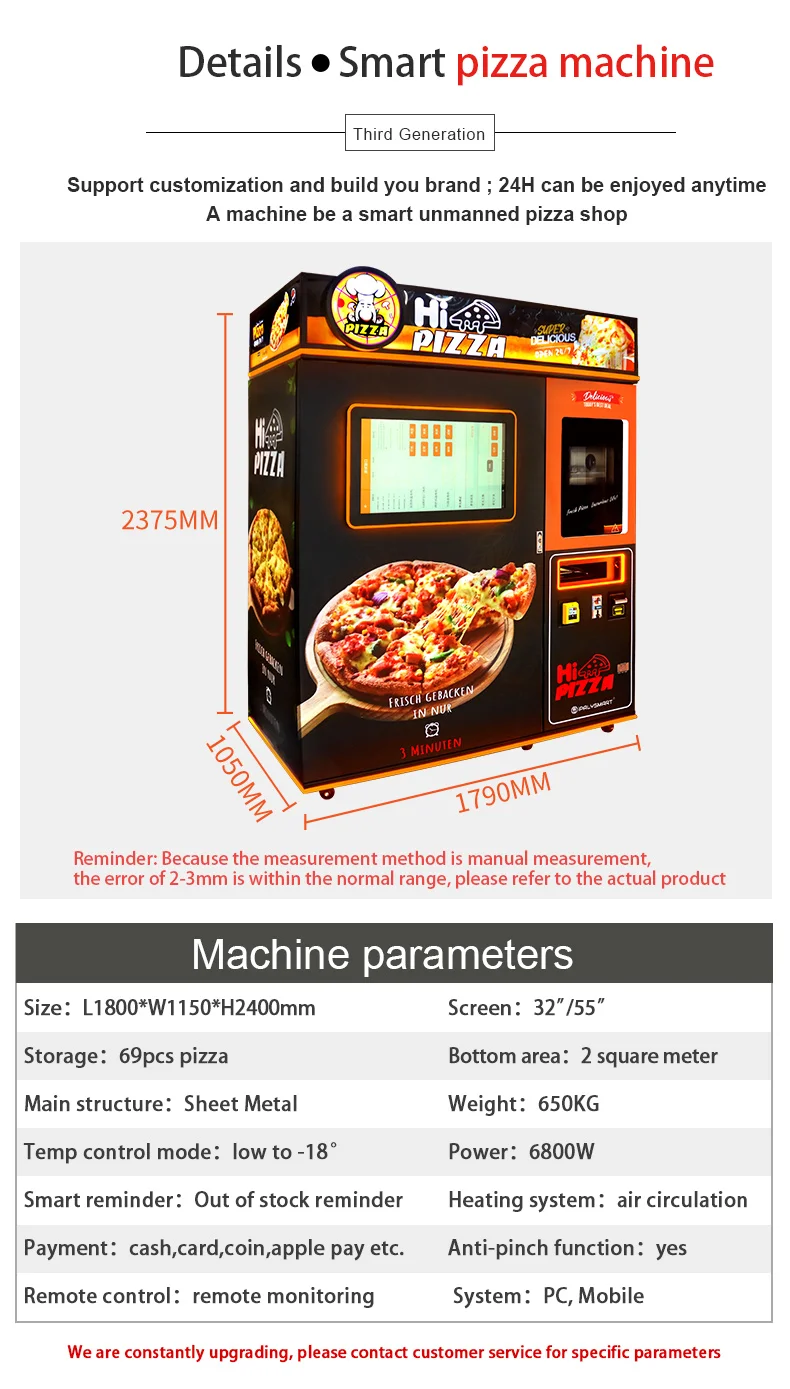 2022 Smart Touch Screen Pizza Vending Machine for Sale