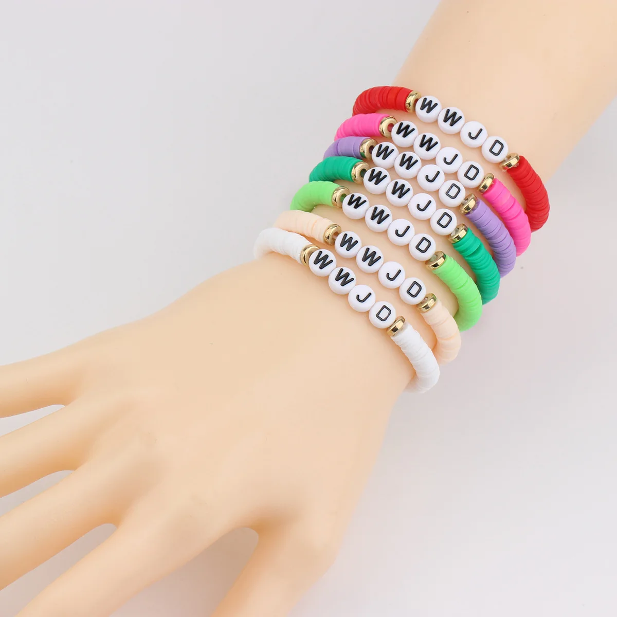 Wholesale Custom Wwjd Bracelet 7pcs Set Colorful Clay Beads Bracelets ...