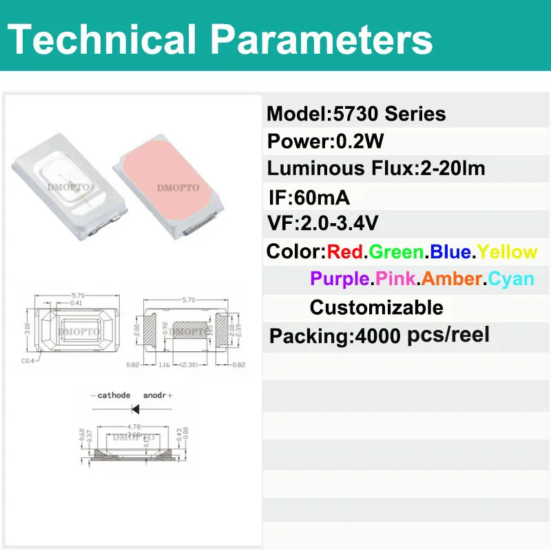 5730 SMD LED Lamp Highlighted in Various Colors 5730 pink Red Yellow ...