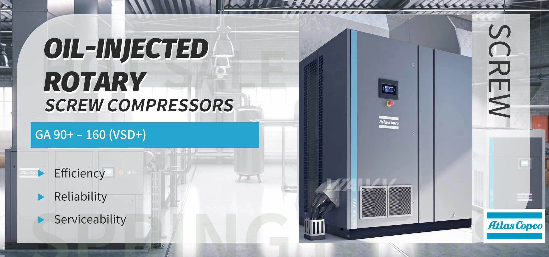 Atlas Copco GA110 VSD+ 110 kW Screw Air Compressor - Durable, Air ...