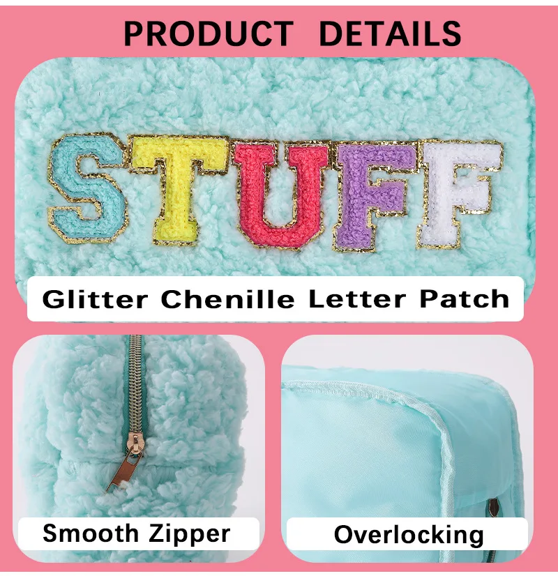New Terry Cloth Women Makeup Bag Chenille Embroidery Teddy Velvet Women ...