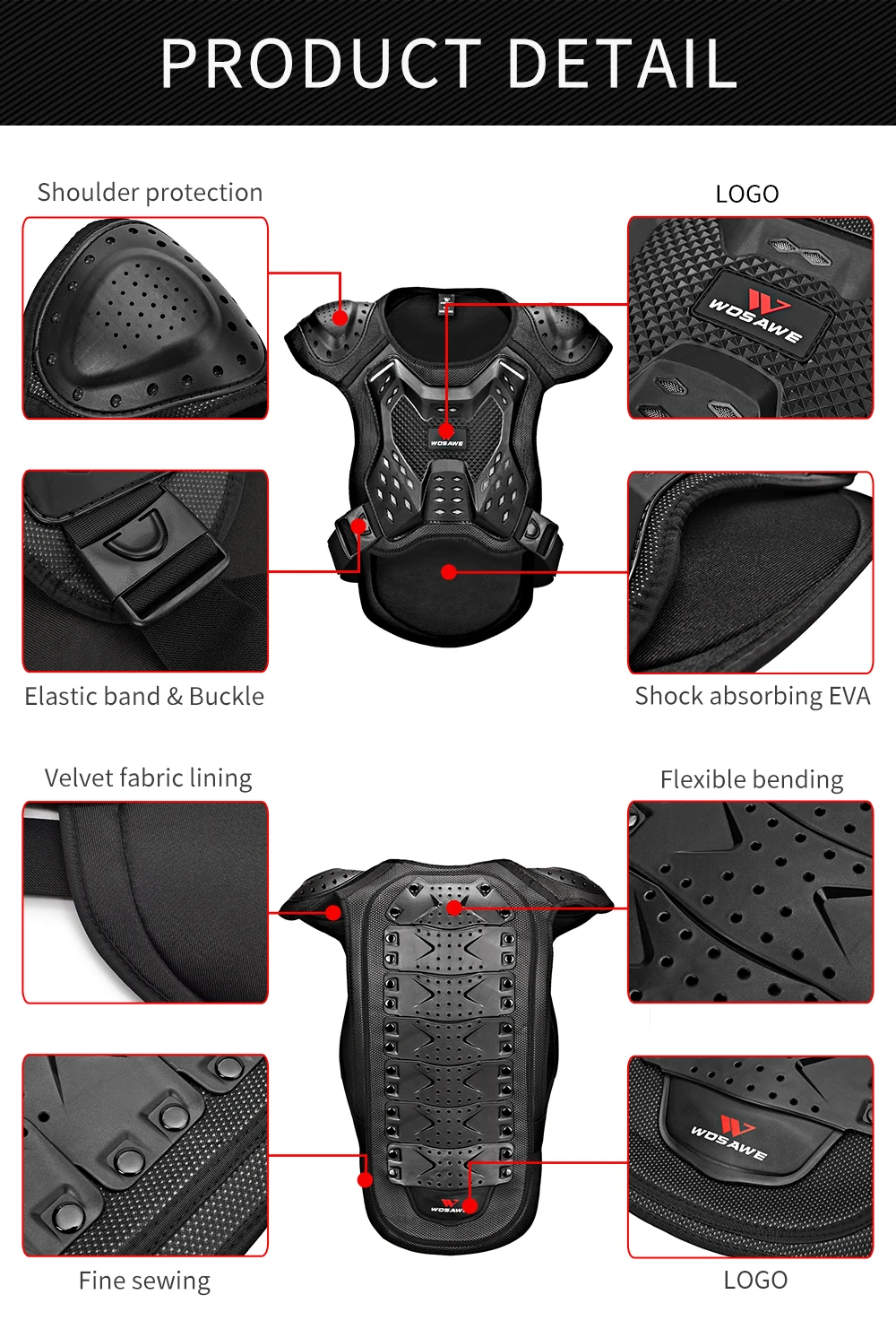 WOSAWE Motorcycle Jacket Armor Motocross Chest Back Protector ...
