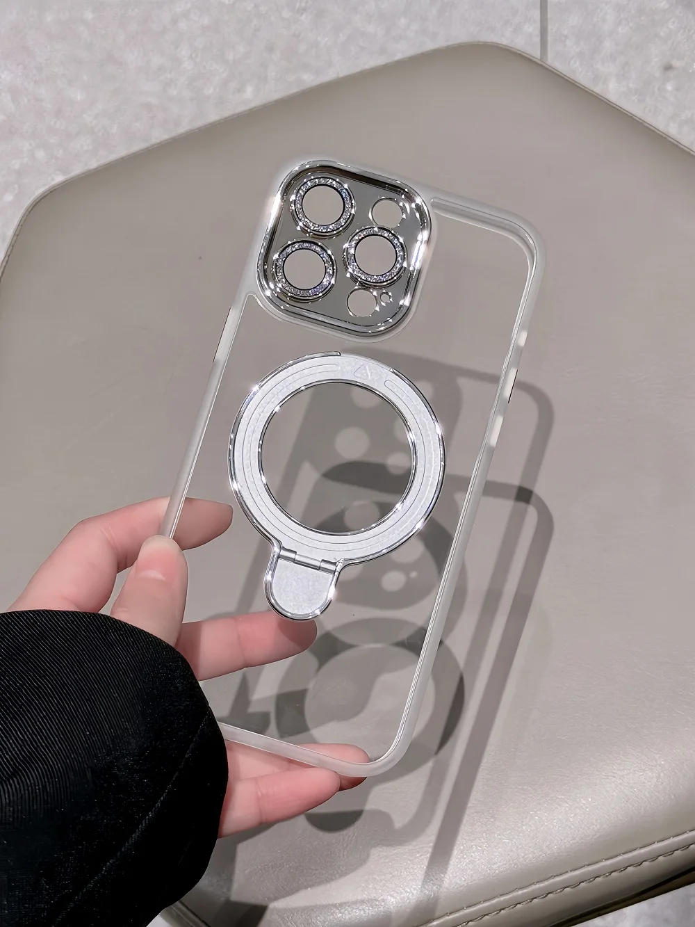 Easoncase Clear PC Case with Glitter Camera Lens for Iphone 14/15 Pro Max