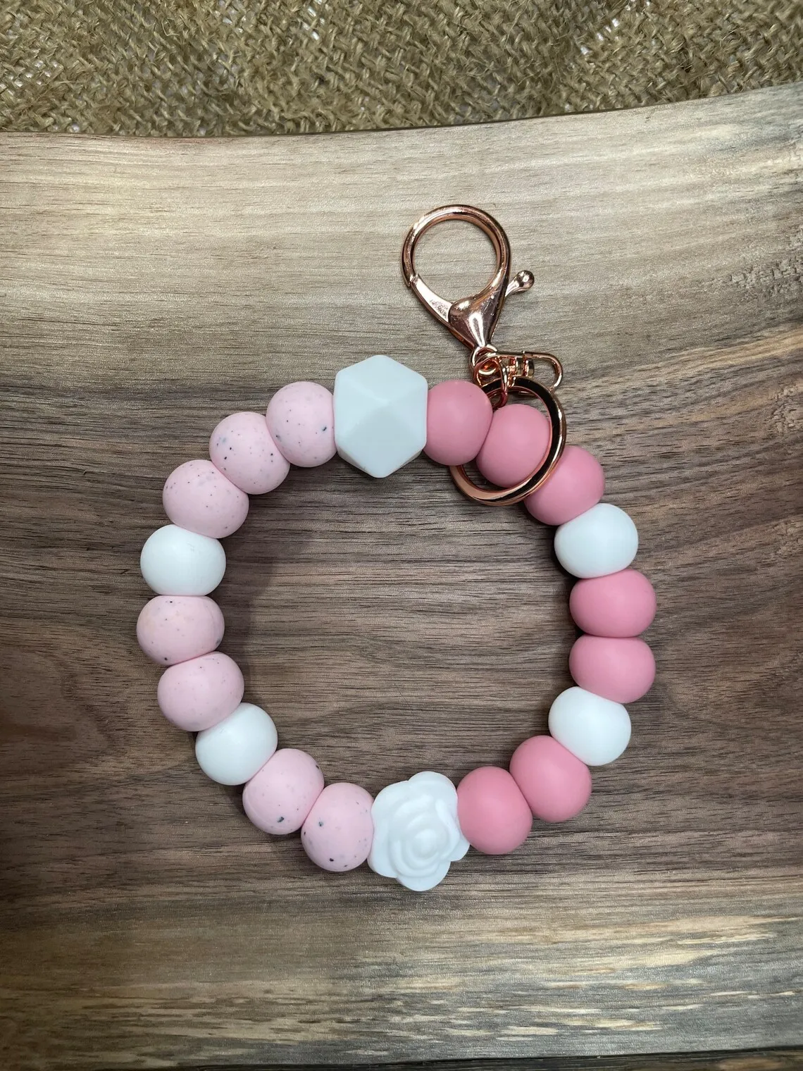 Flowers Silicone Beads Keychain Valentine's Day Wristlet Bracelet Cute ...