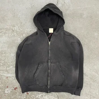 Custom Streetwear Hoodie Fleece Blank Zip Up Vintage Double Layer Acid ...