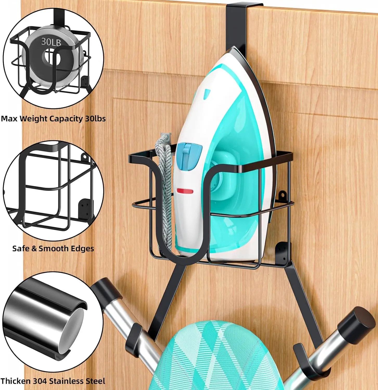 Metal Steel Wall Mount Ironing Board Organizer - Durable & Versatile