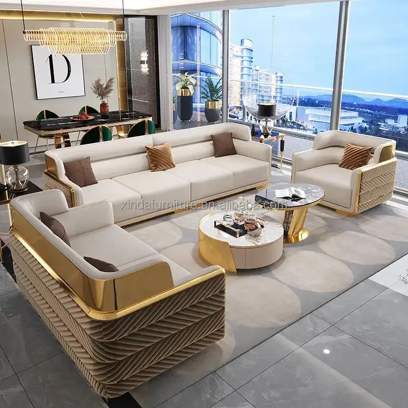 Luxury Gold Sofa - Italian Leather Modern Furniture Set