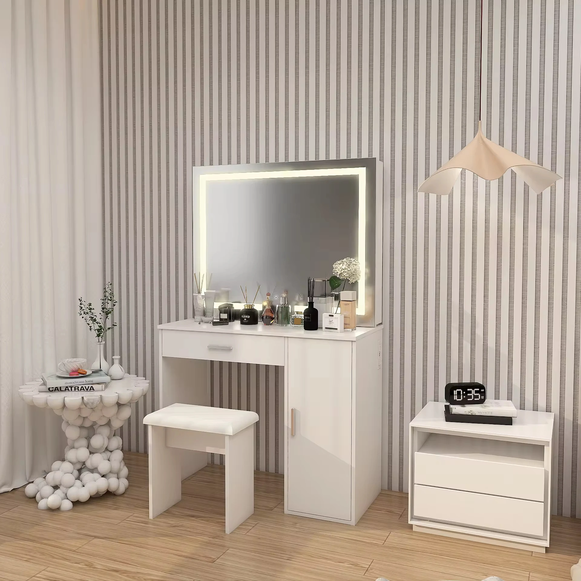 make up dressing vanity table drawers dresser wood chair bedroom hotel ...