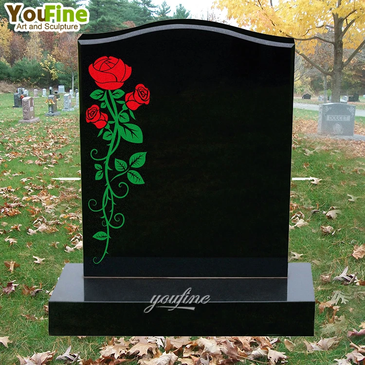 Modern Outdoor Cemetery Granite Headstone with Rose Design