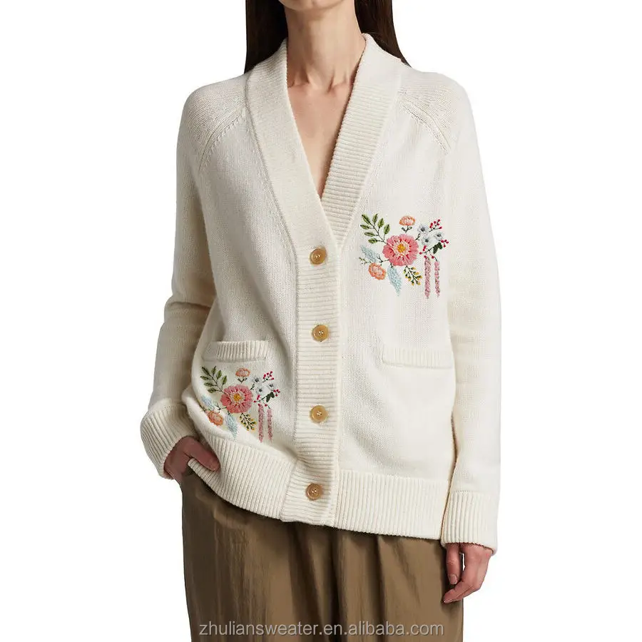 Custom Logo Oversized Knitted Embroidery Cardigan Ladies Fashion Knit ...