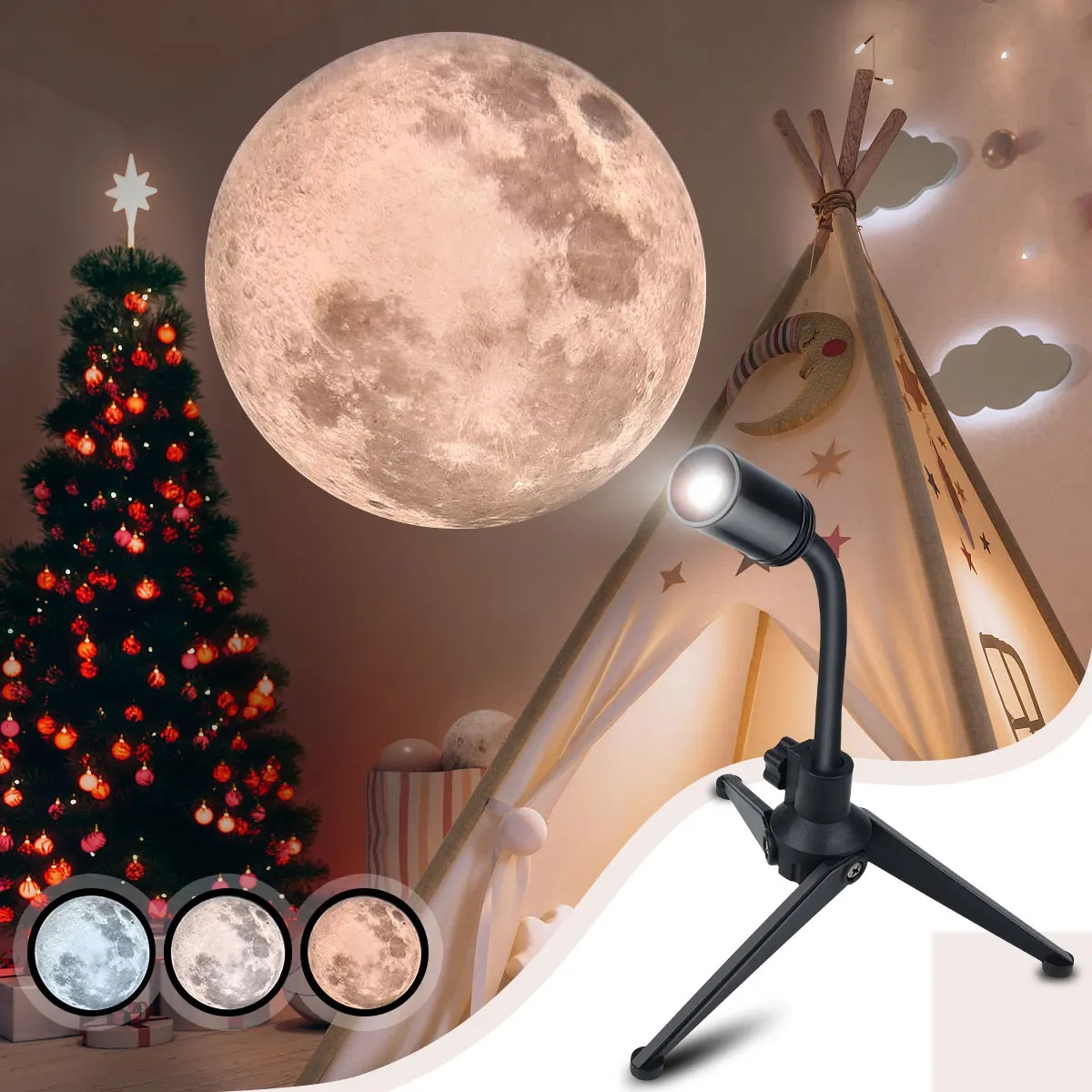Moon Earth Projector Atmosphere Lamp 3 Colors Adjustable For Bedroom ...