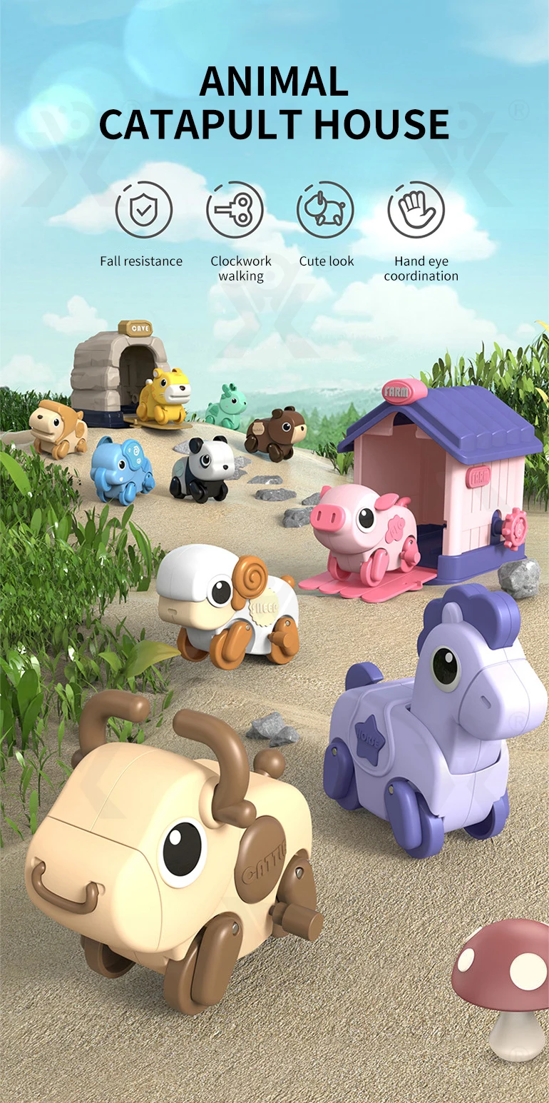 Chengji Plastic Pet House Clockwork Catapult Walking Cartoon Animal Car ...