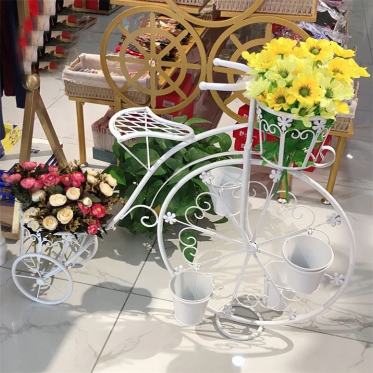Bike Flower Pot White Garden Planter Decorative Metal Wedding Bicycle ...