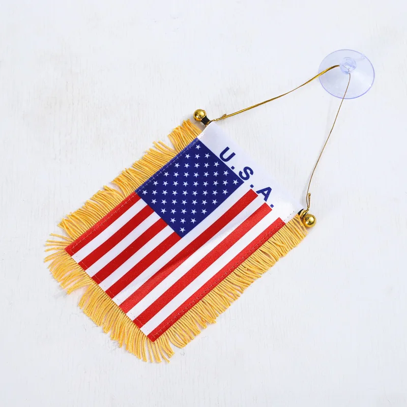 Custom Mini Car Flags - Double Printed Logo & Fringed Silk