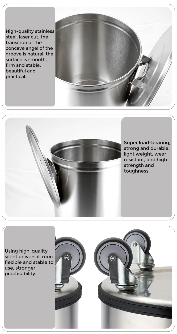 50l/100l Stainless Steel Commercial Kitchen Trash Can Moveable Large Capacity Waste Bin For ...