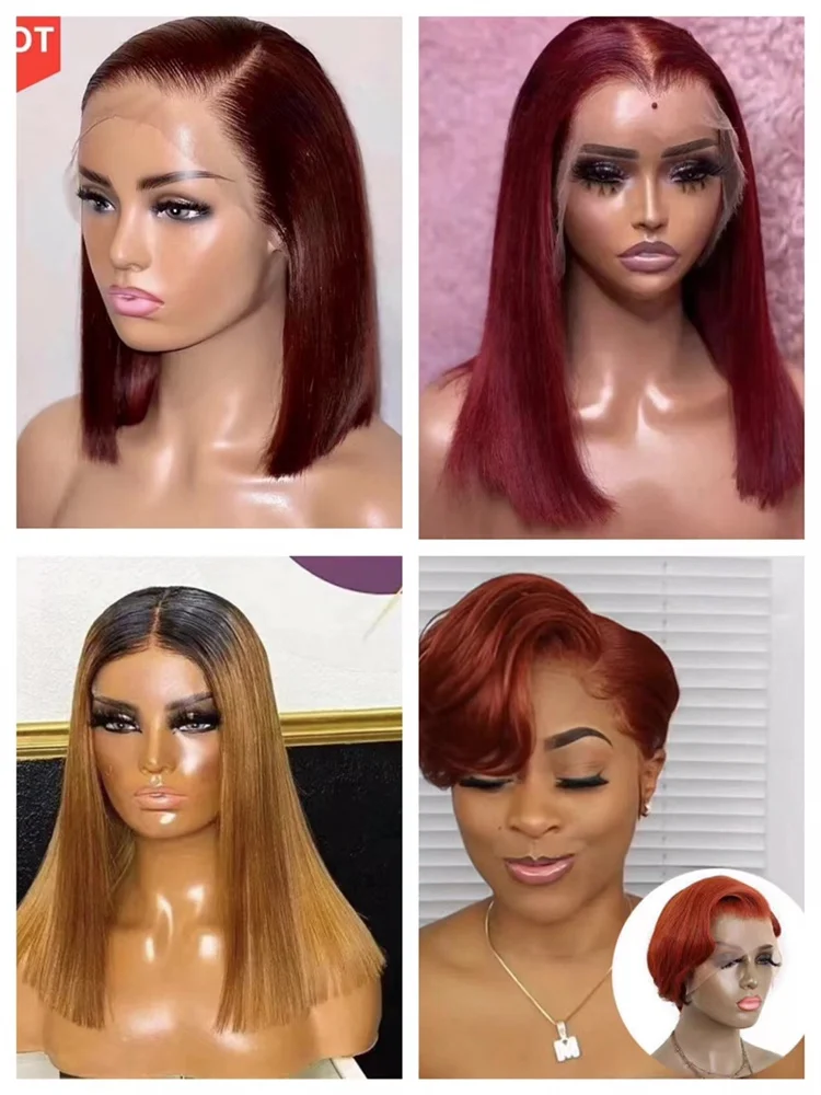 Pixie Cut Wigs Brown Color Lace Front Closure Wig Human Hair Brazilian ...