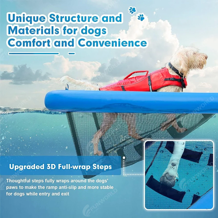 Funworldsport Inflatable Dog Ramp Outdoor Water Dog Ramp For Boat Three ...
