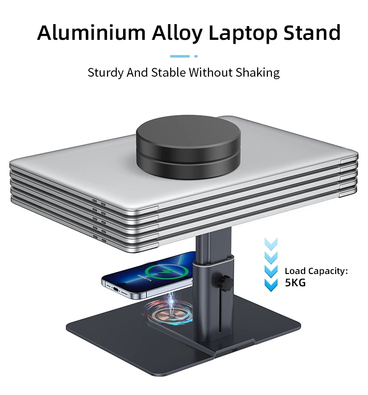 15W Wireless Charger Laptop Elevator Stand - Adjustable & Stylish